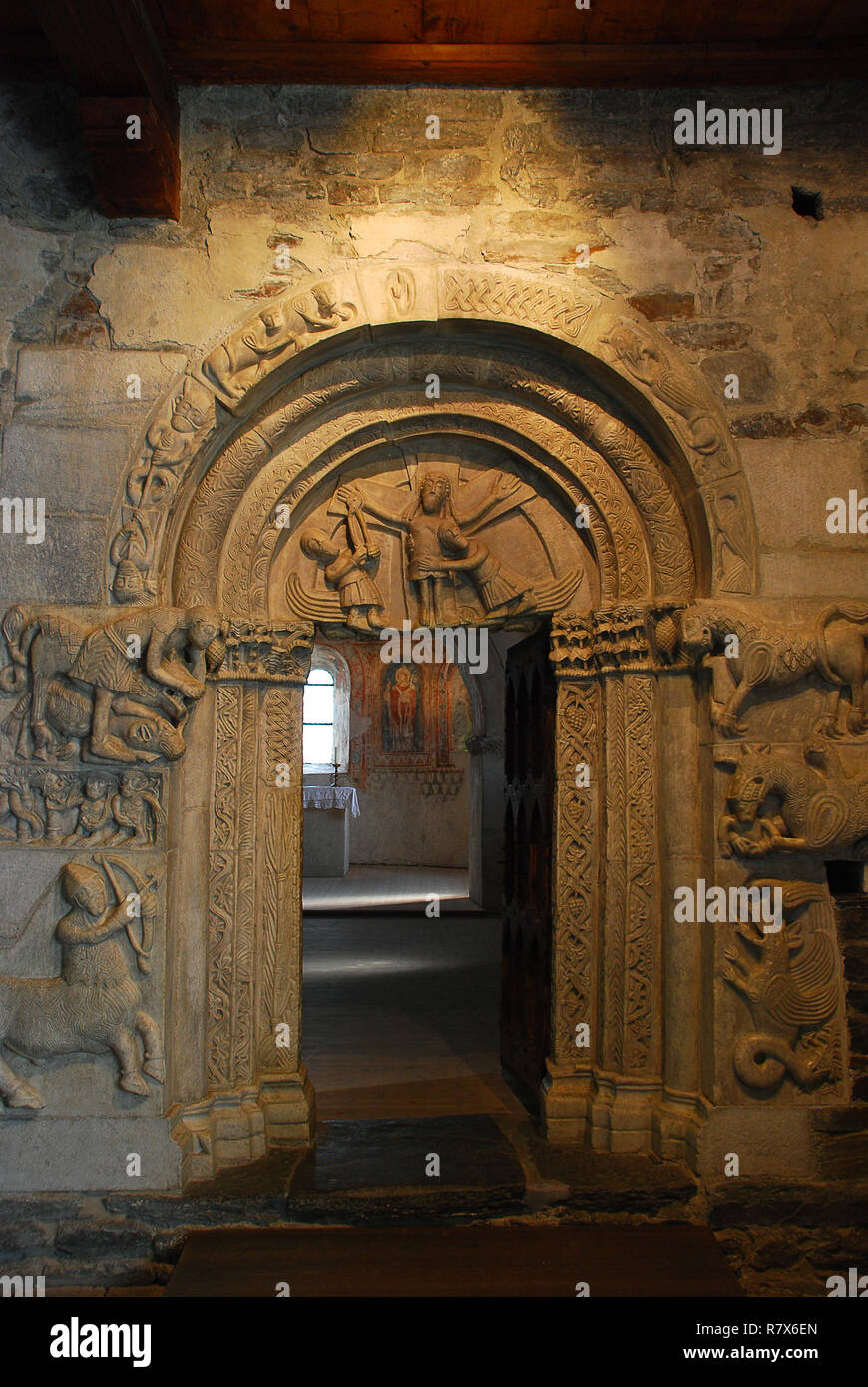 Tyrol Castle, South Tyrol, Italy: Romanesque portal of the castle's ...