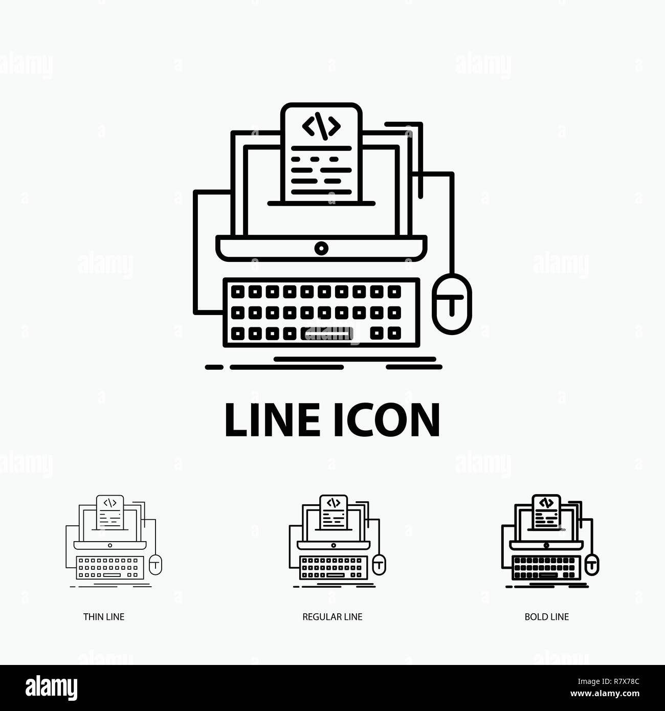 Code Coding Computer Monoblock Screen Icon In Thin Regular And Bold Line Style Vector