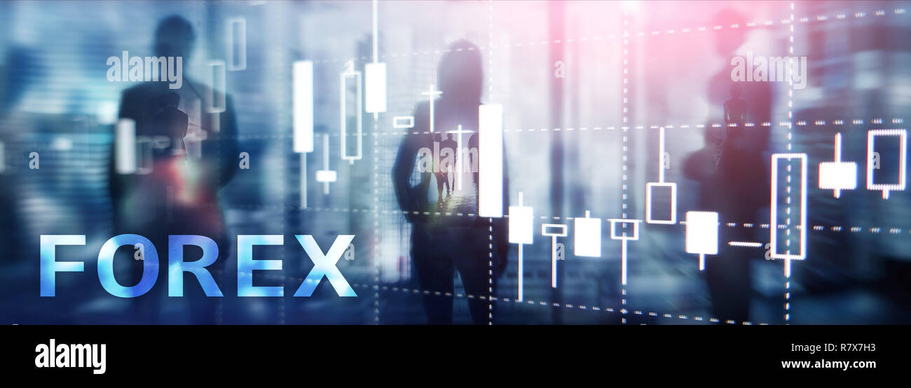Forex trading, financial candle chart and graphs on blurred business ...