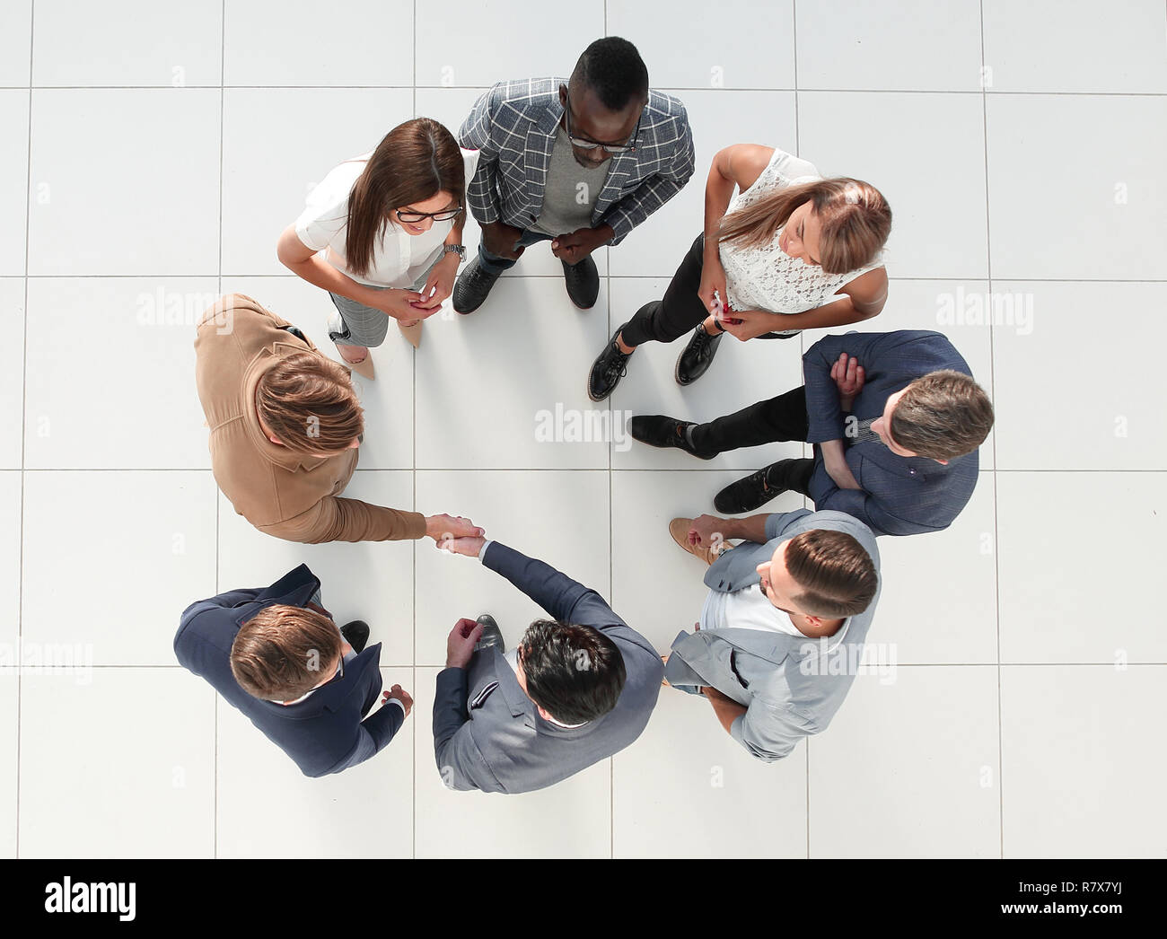 top view. handshake business people Stock Photo - Alamy