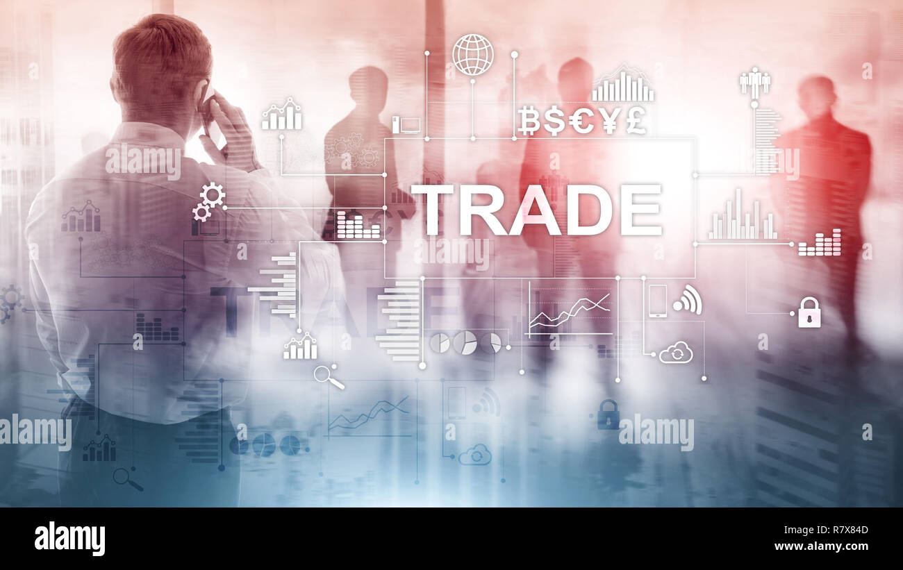 Stock trading candlestick chart and diagrams on blurred office center ...