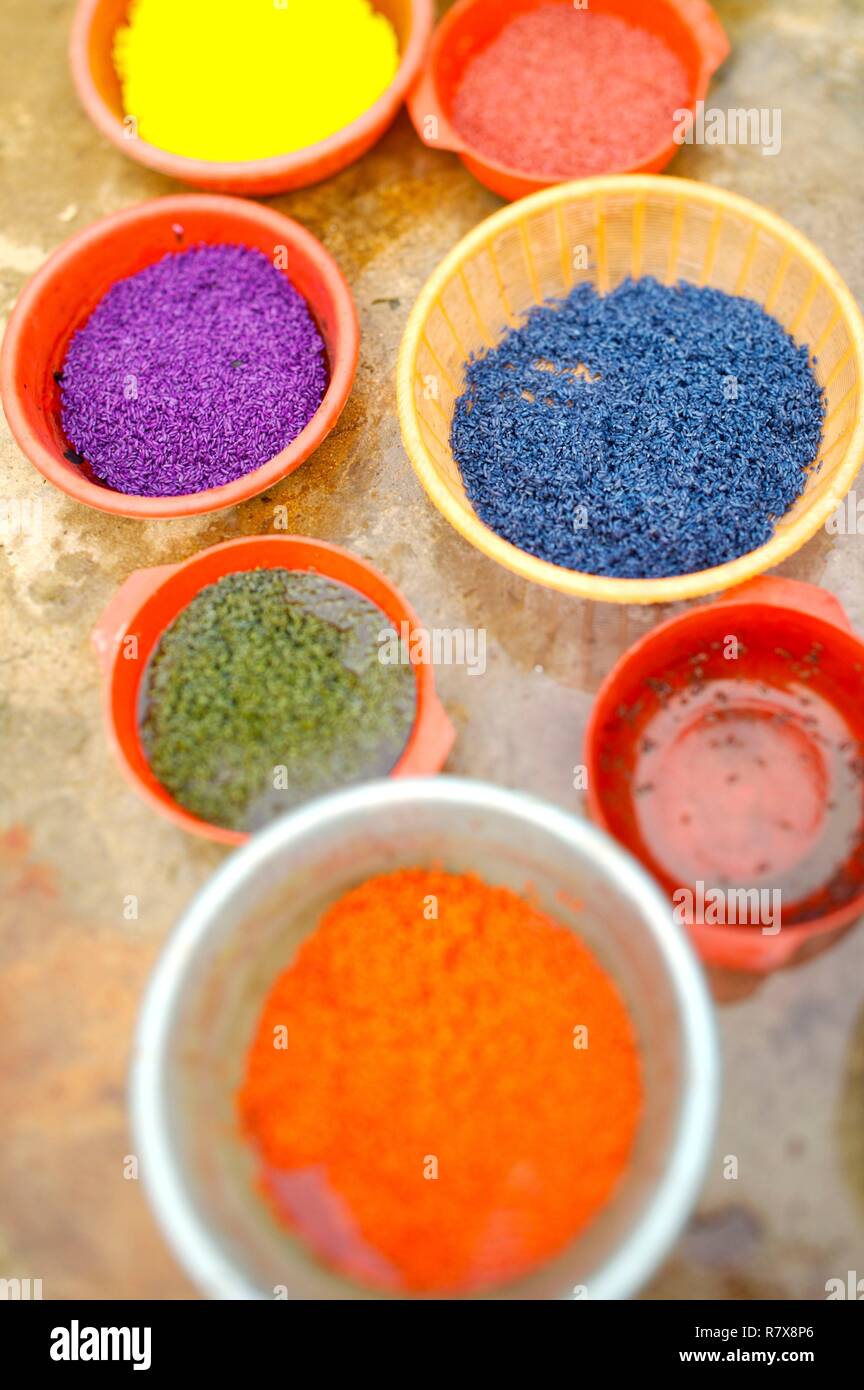 Vietnam, Lao Cai province, Sapa district, preparation of 7-color rice ...