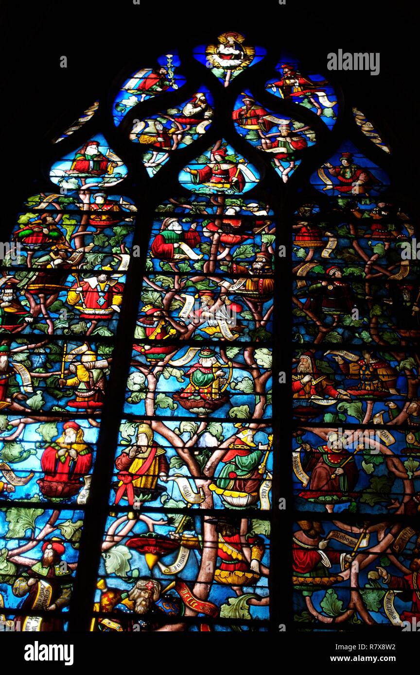 France, Aube, Troyes, stained glass windows of the basilica of the ...