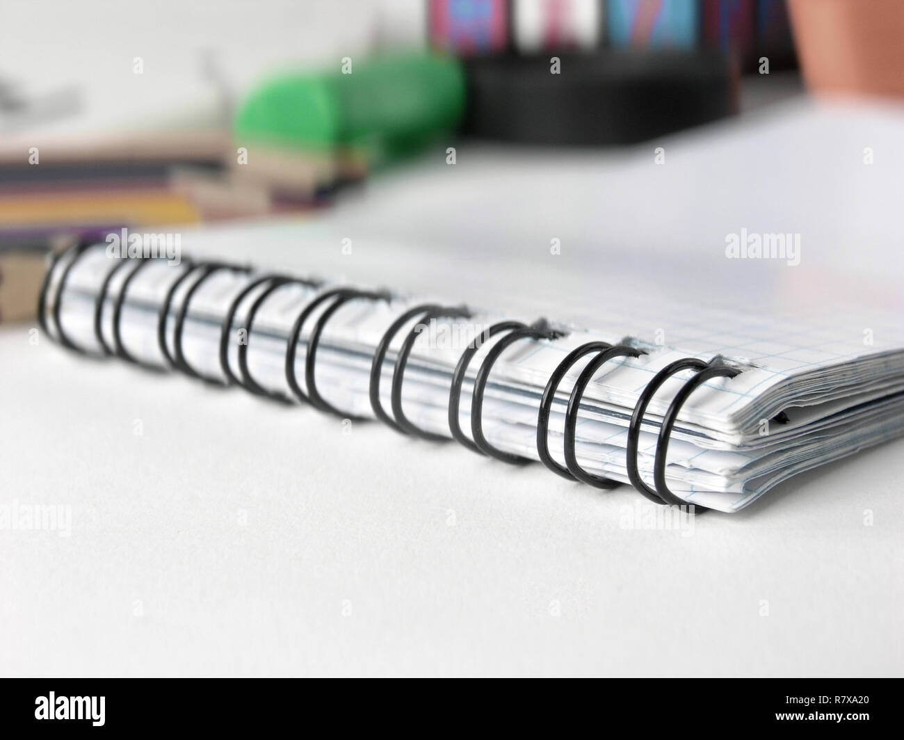 closeup of a blurred image of notebook on a white background.photo with ...