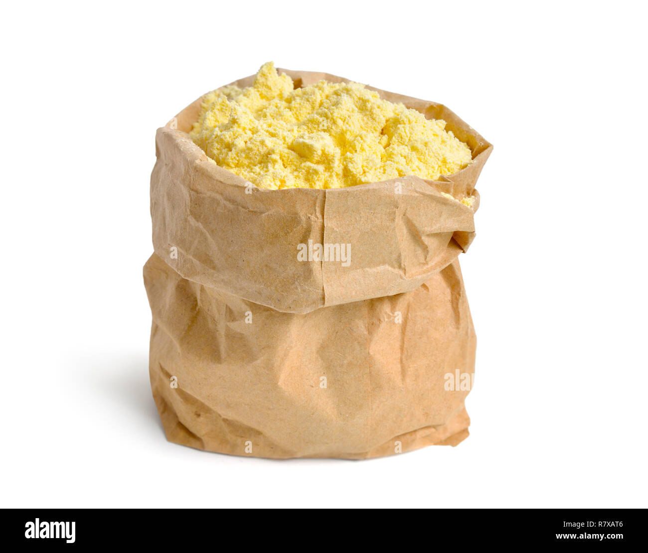 Corn flour in papeer bag. Isolated on white background Stock Photo - Alamy