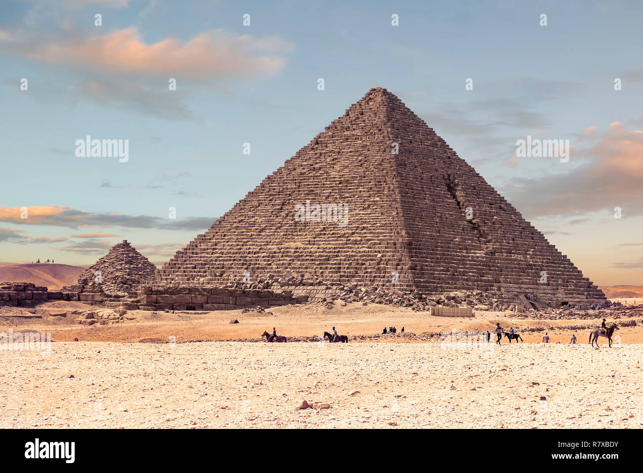 The Pyramid of Menkaure at sunset, is the smallest of the three main ...