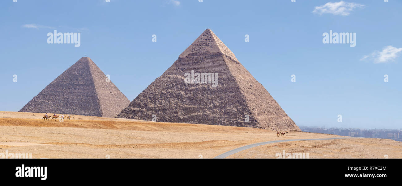 Panorama of the area with the great pyramids of Giza, Egypt Stock Photo ...
