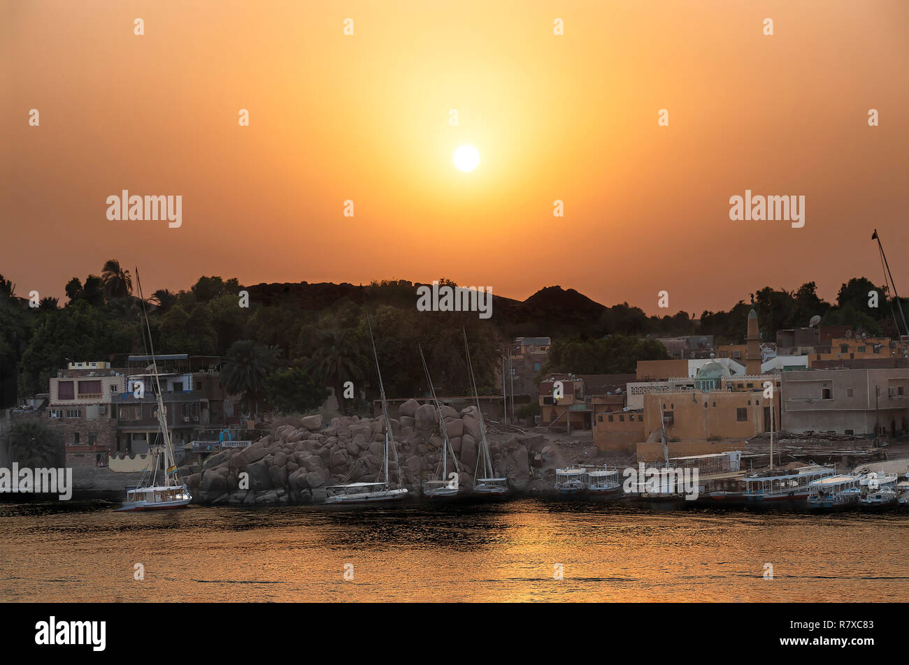 Sunset over the Nile river in Aswan, Egypt Stock Photo - Alamy