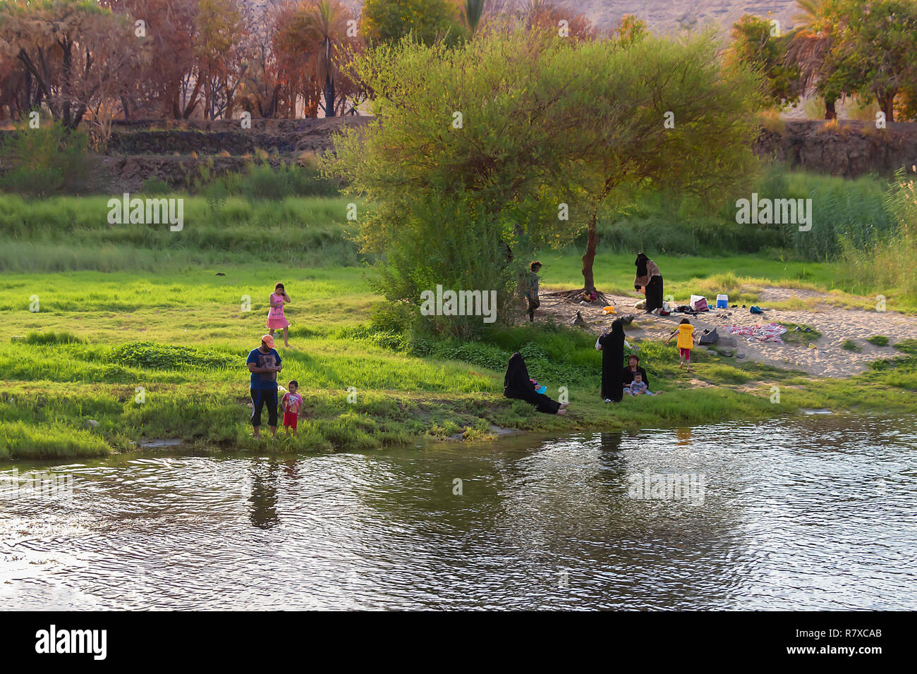 Aswan, Egypt - September 13, 2018: Arabian Family enjoying of evening ...