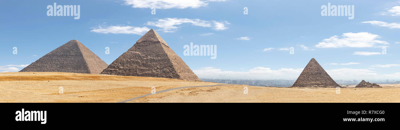 Panorama of the area with the great pyramids of Giza, Egypt Stock Photo ...