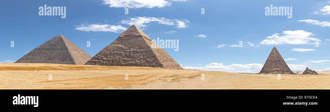 Panorama of the area with the great pyramids of Giza, Egypt Stock Photo ...