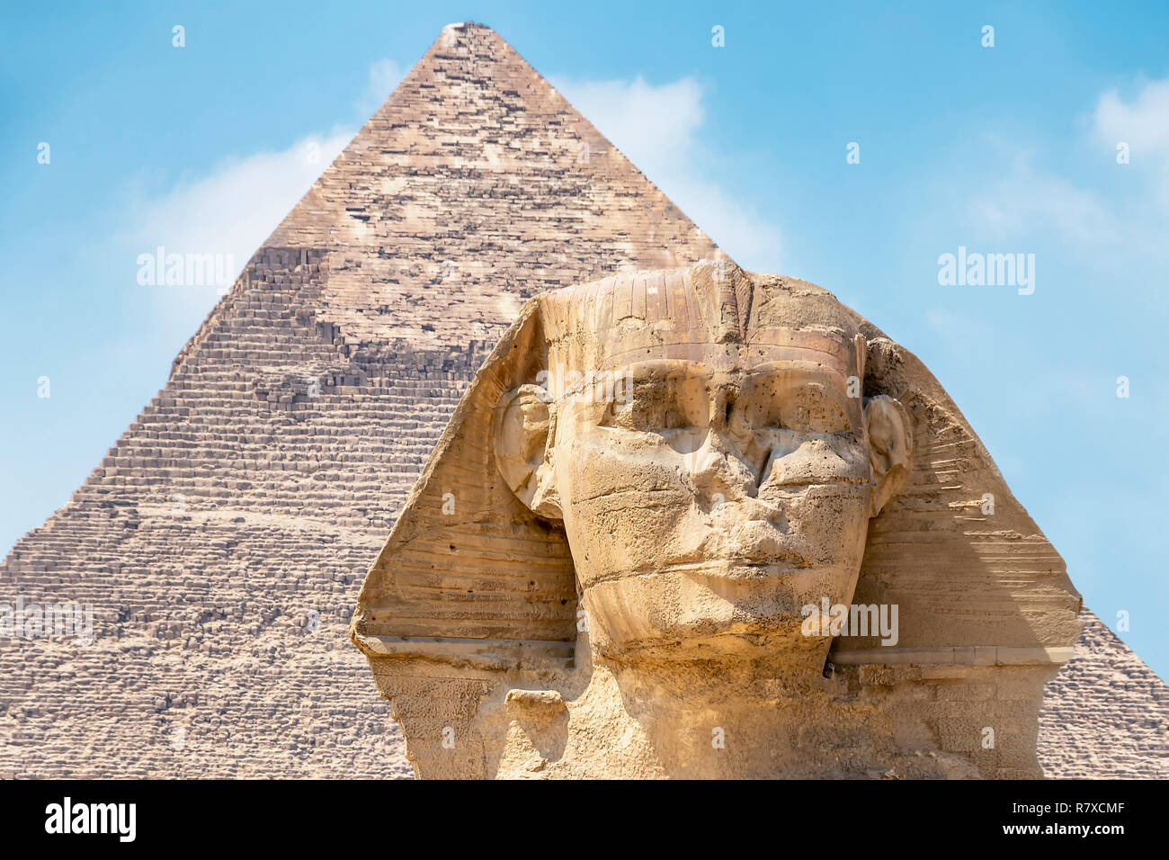 Spinx face on the Giza pyramid background, Cairo, Egypt Stock Photo - Alamy