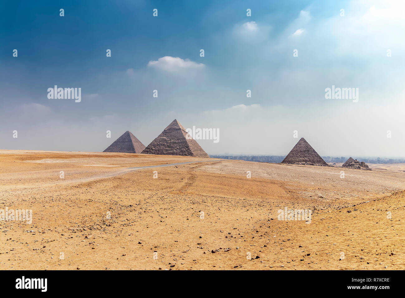 Panorama of the area with the great pyramids of Giza, Egypt Stock Photo ...