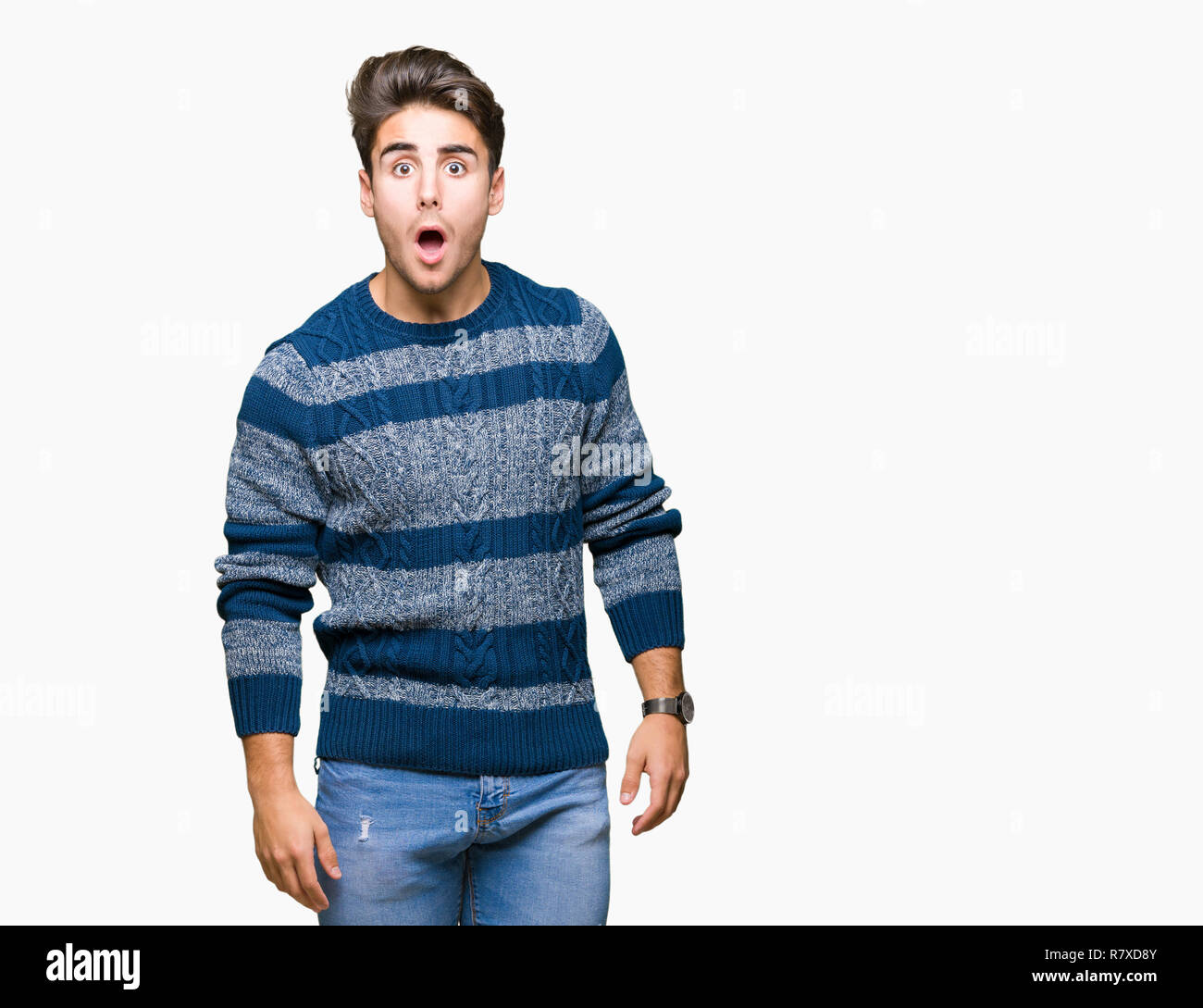 Young handsome man over isolated background In shock face, looking ...