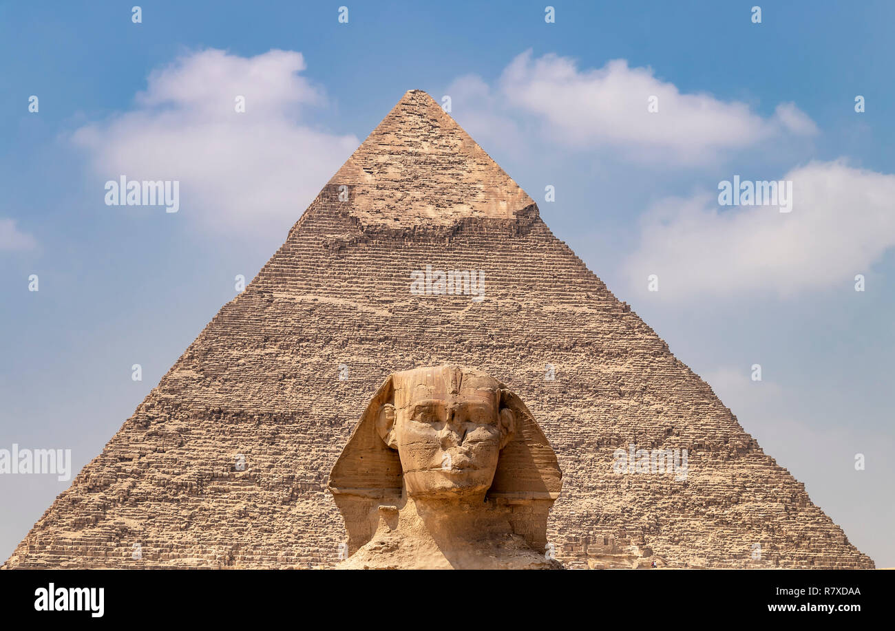 Spinx face on the Giza pyramid background, Cairo, Egypt Stock Photo - Alamy