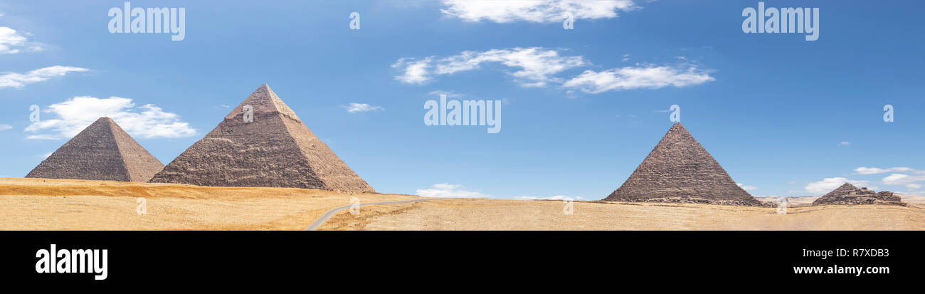 Panorama of the area with the great pyramids of Giza, Egypt Stock Photo ...
