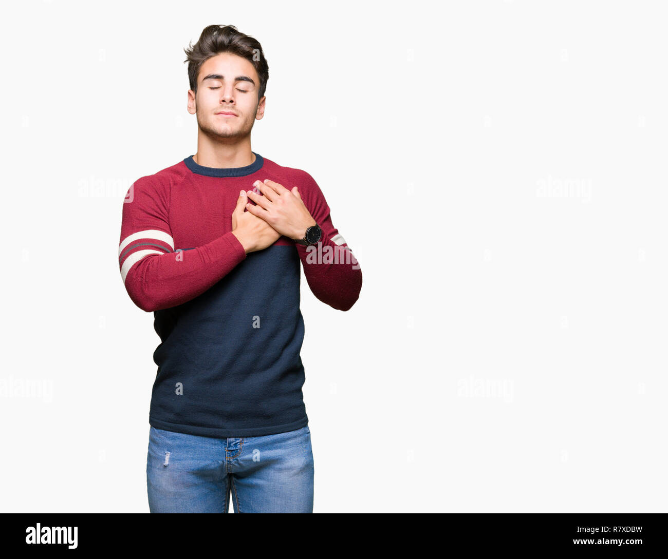 Man hands over chest Cut Out Stock Images & Pictures - Alamy