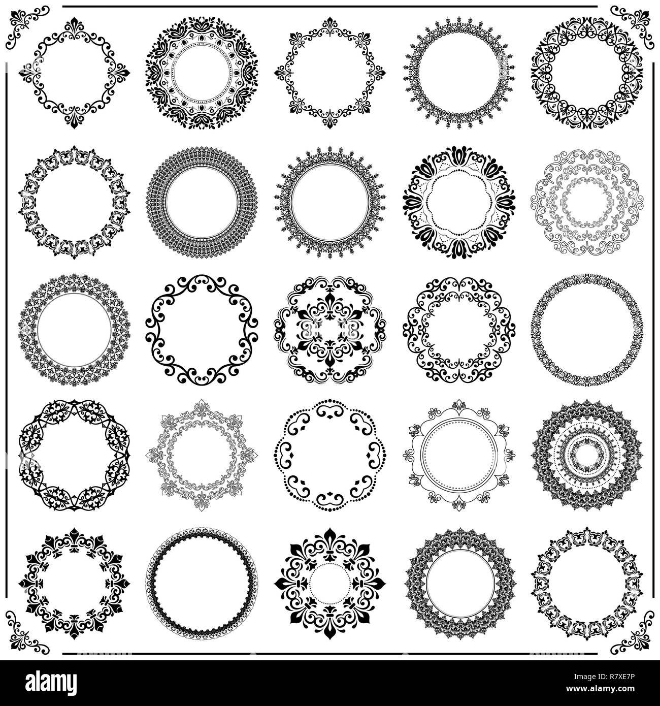 Vector set round decorative Black and White Stock Photos & Images - Alamy
