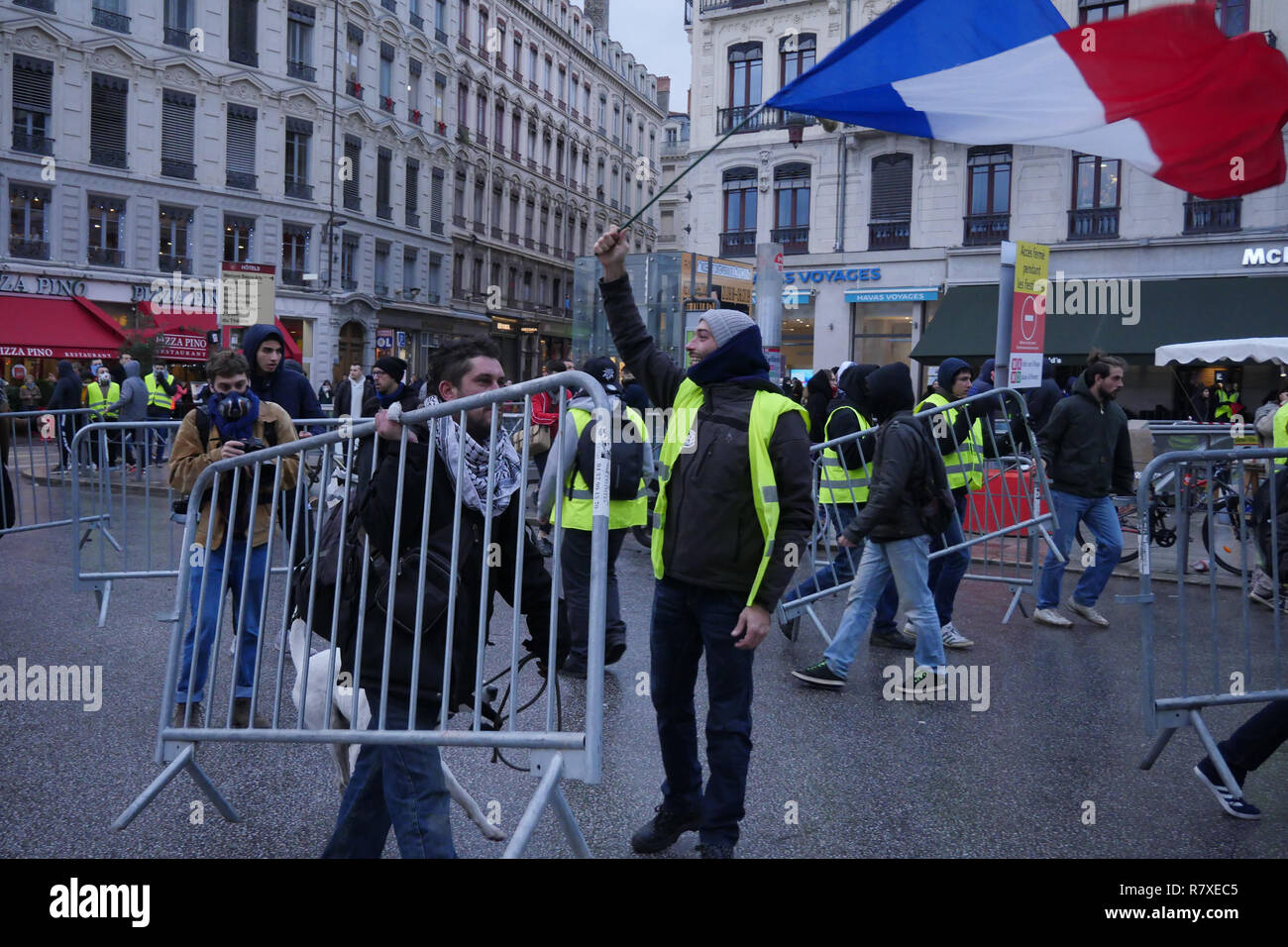 "Yellow Jackets" protesters face Riot Police forces, Lyon, France Stock ...