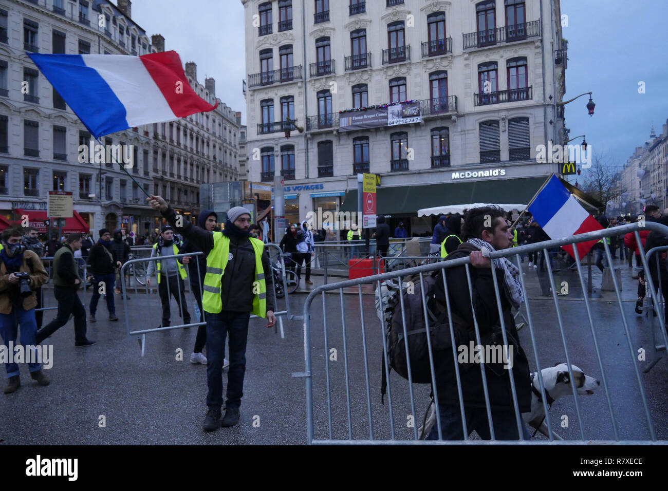 "Yellow Jackets" protesters face Riot Police forces, Lyon, France Stock ...