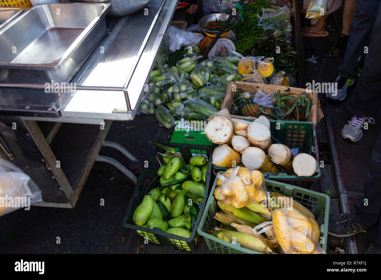 food market mainly vegetables in the typical train market in Bngkok ...