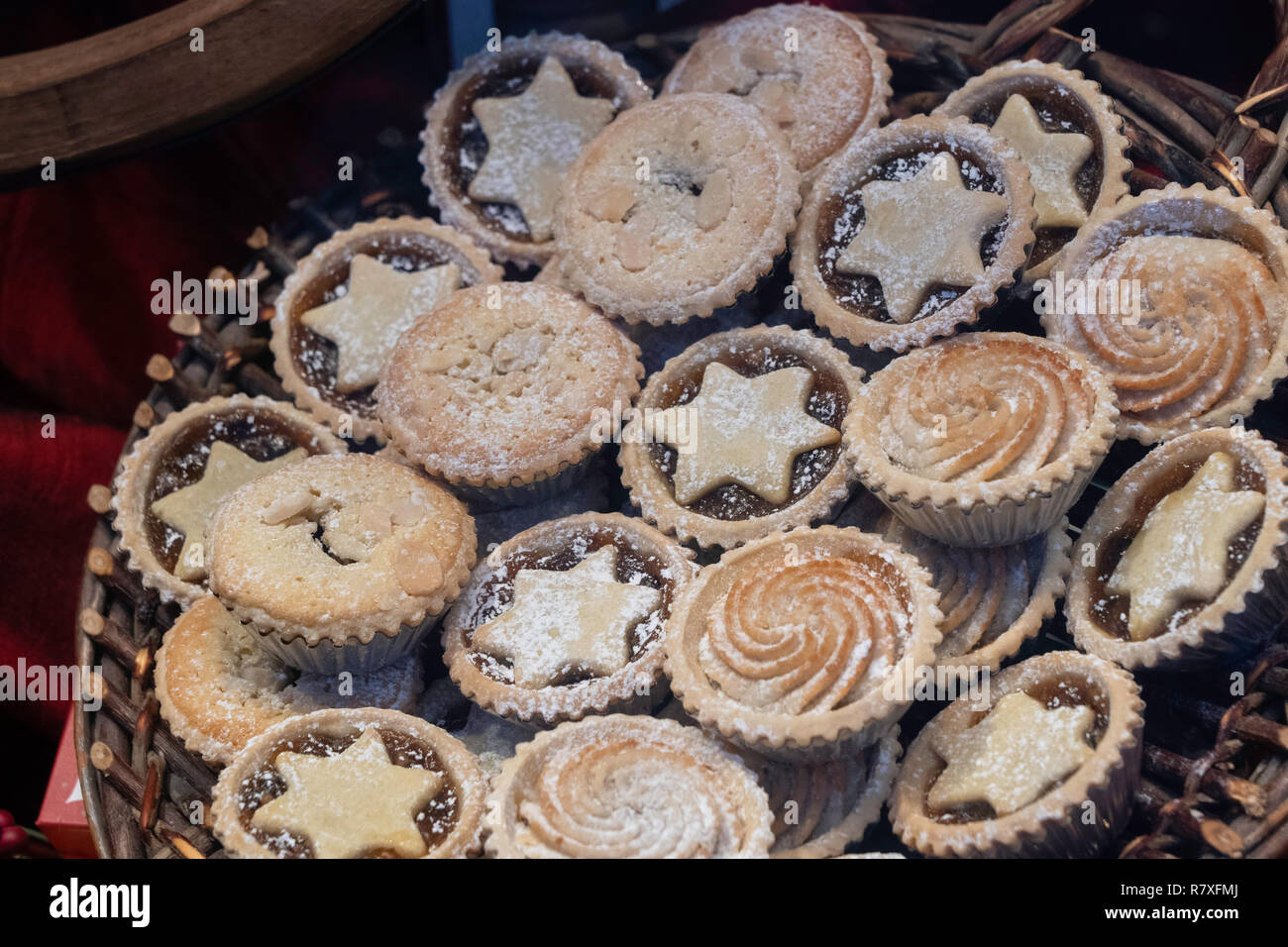 Assorted festive Mince Pies on display in a restaurant window Stock ...