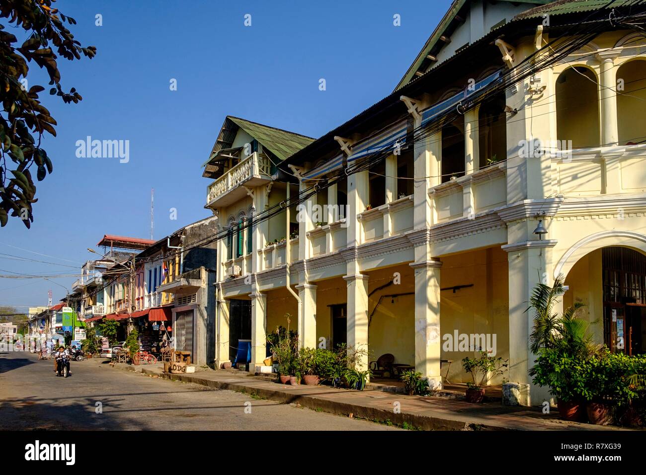Cambodia, Kampot province, Kampot, Former colonial houses Stock Photo ...
