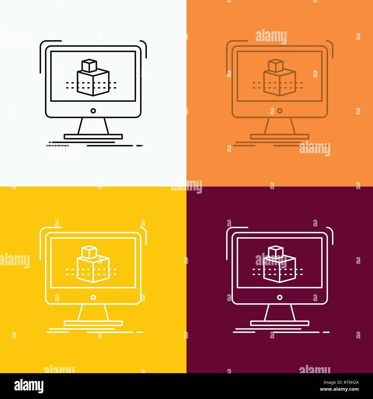 3d, cube, dimensional, modelling, sketch Icon Over Various Background. Line style design ...