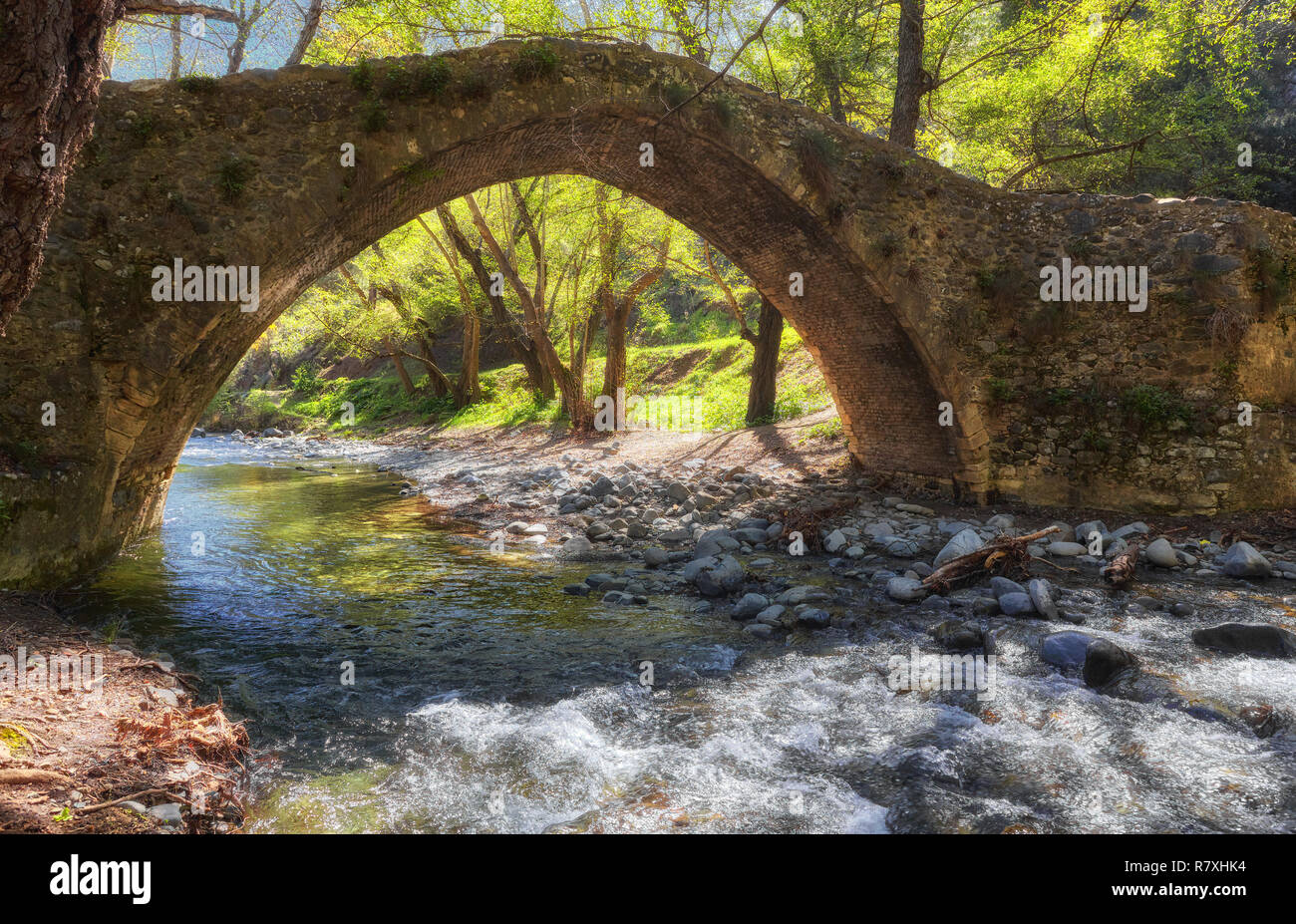 medieval Venetian bridge in Cyprus in summer forest Stock Photo - Alamy