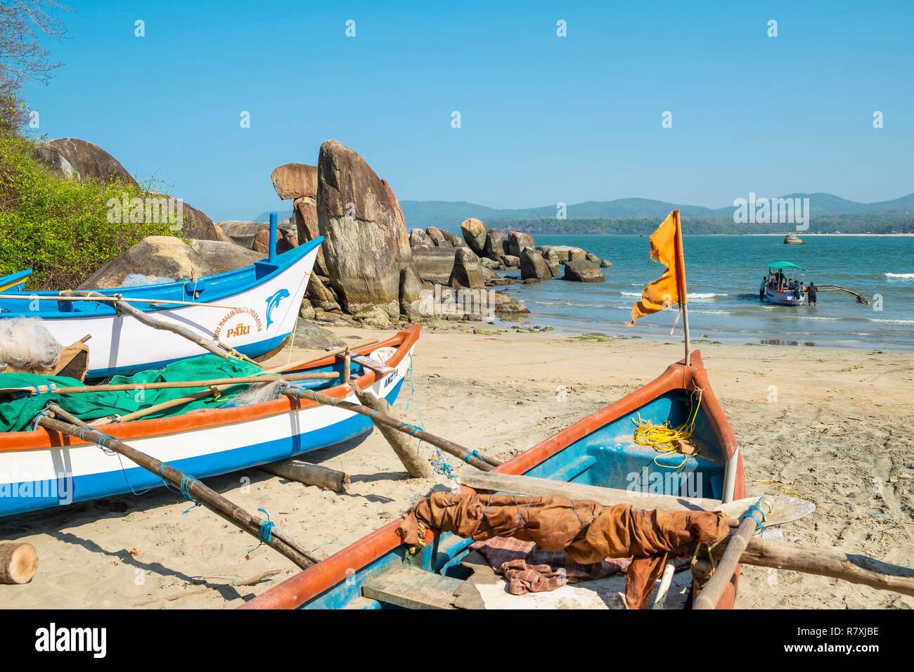 India, Goa, Agonda beach, traditional fishing boats Stock Photo - Alamy
