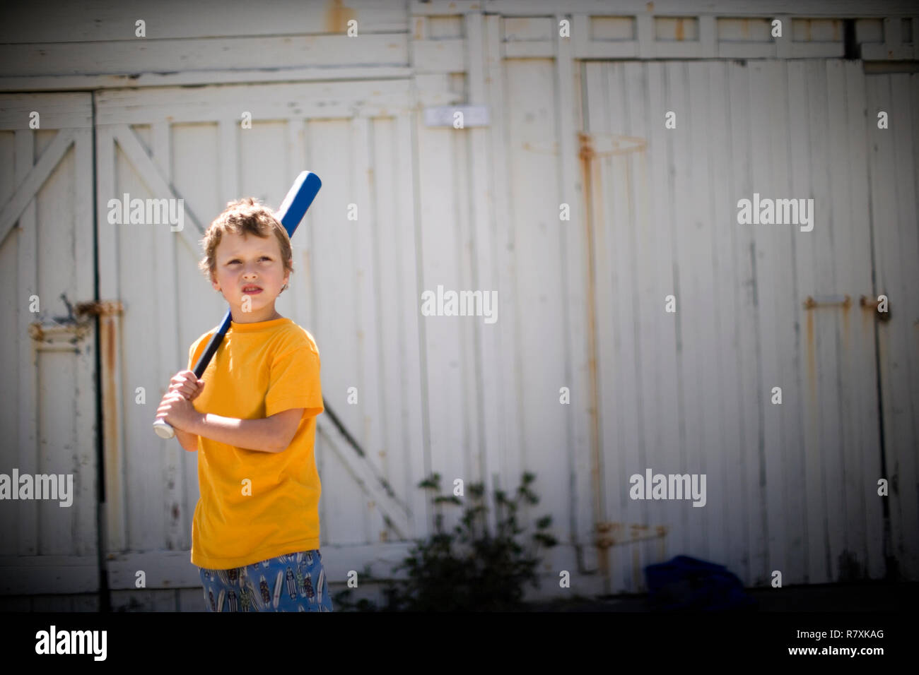 Young boy holding a baseball bat Stock Photo - Alamy