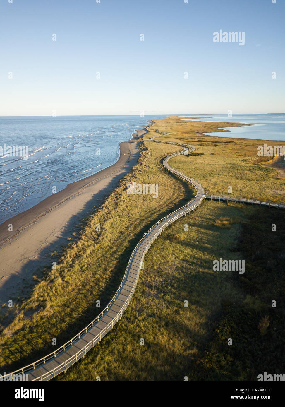 Aerial view of a beautiful sandy beach on the Atlantic Ocean Coast ...