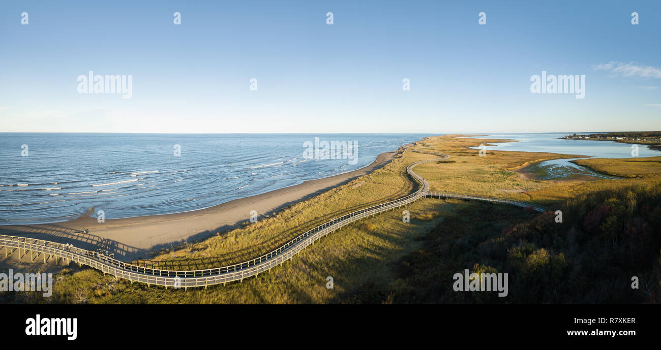 Aerial panoramic view of a beautiful sandy beach on the Atlantic Ocean ...