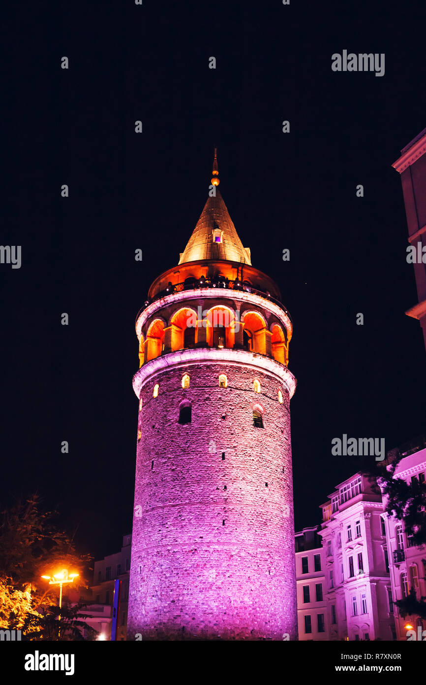 The famous Galata Tower at night, Istanbul, Turkey Stock Photo - Alamy