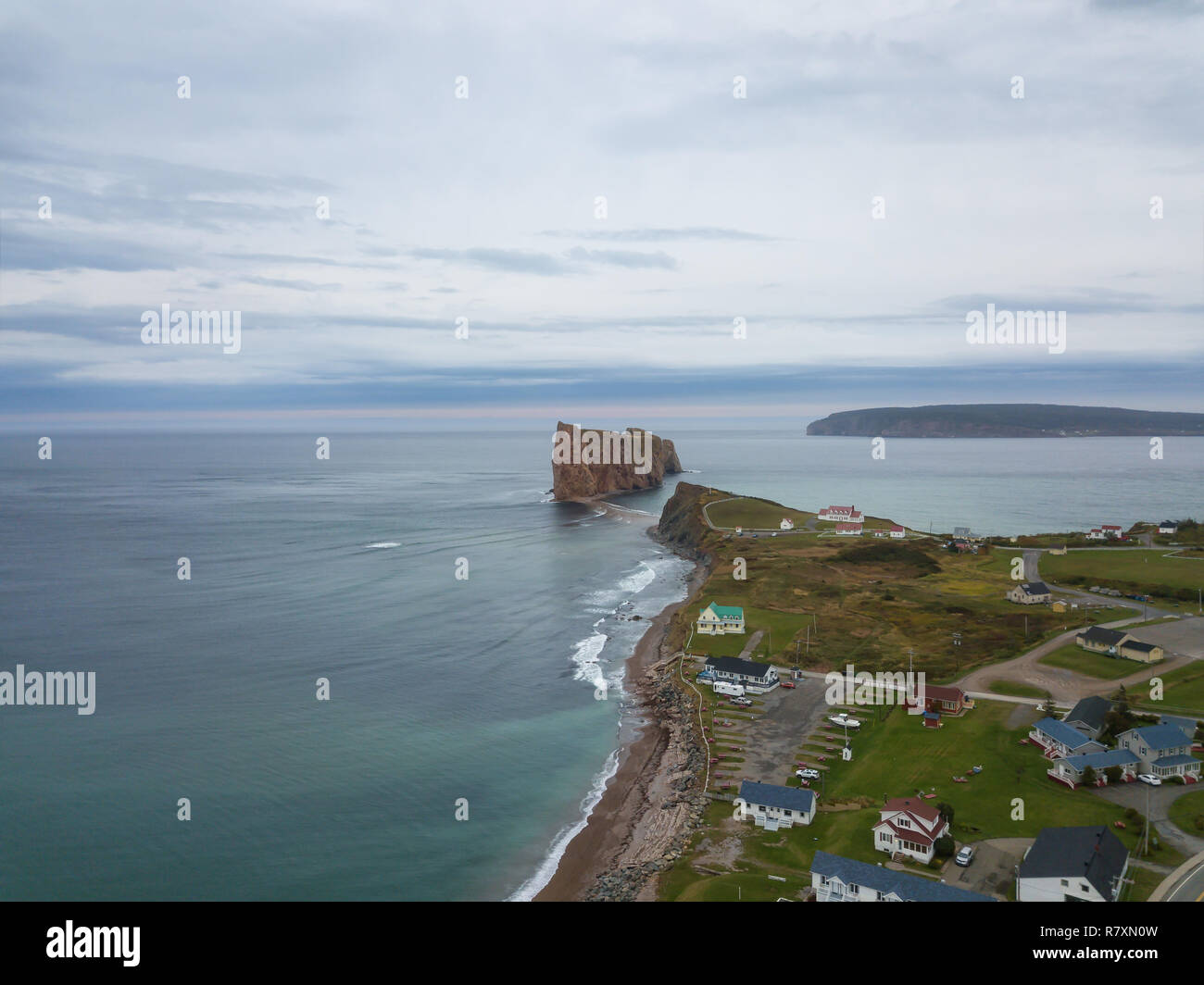 Aerial view of a beautiful modern town on the Atlantic Ocean Coast ...