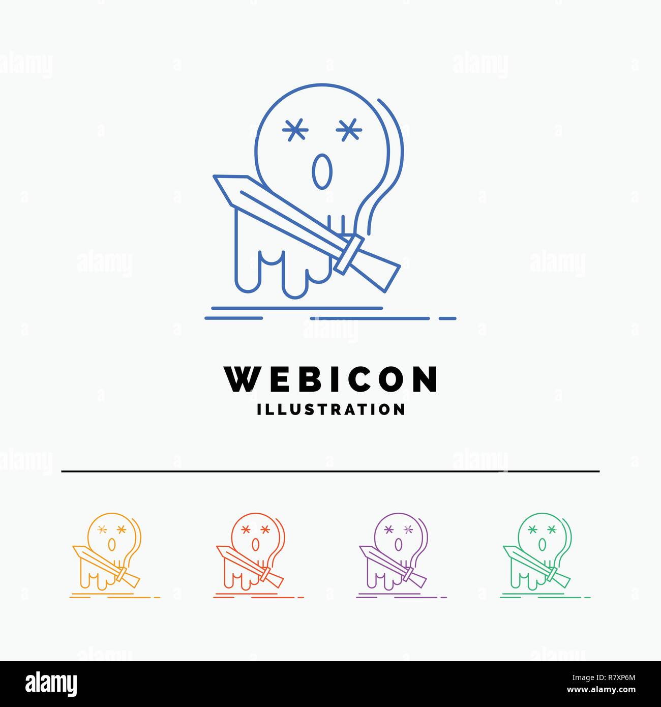 Death Frag Game Kill Sword 5 Color Line Web Icon Template Isolated On White Vector