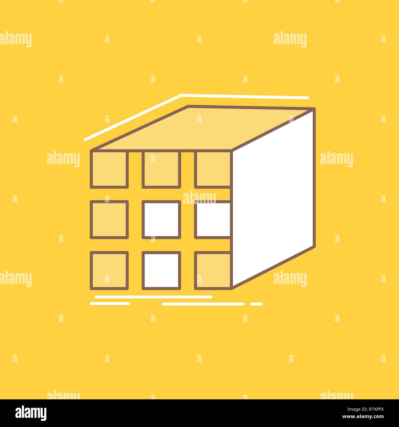 Abstract, aggregation, cube, dimensional, matrix Flat Line Filled Icon. Beautiful Logo button ...