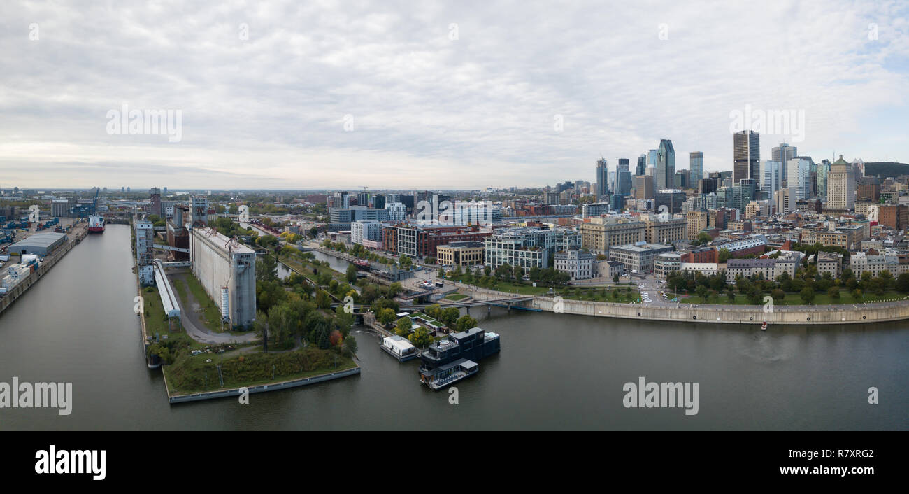 Aerial panoramic view of a modern cityscape during a vibrant day during ...