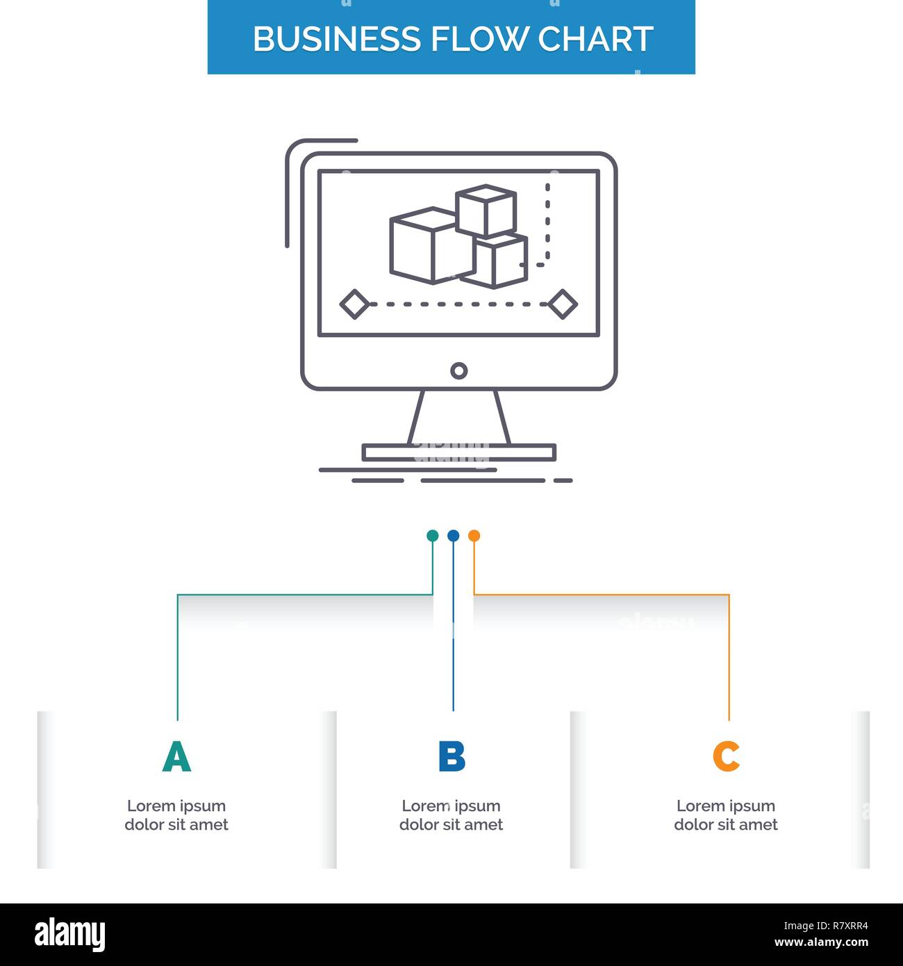Animation Computer Editor Monitor Software Business Flow Chart Design With 3 Steps Line