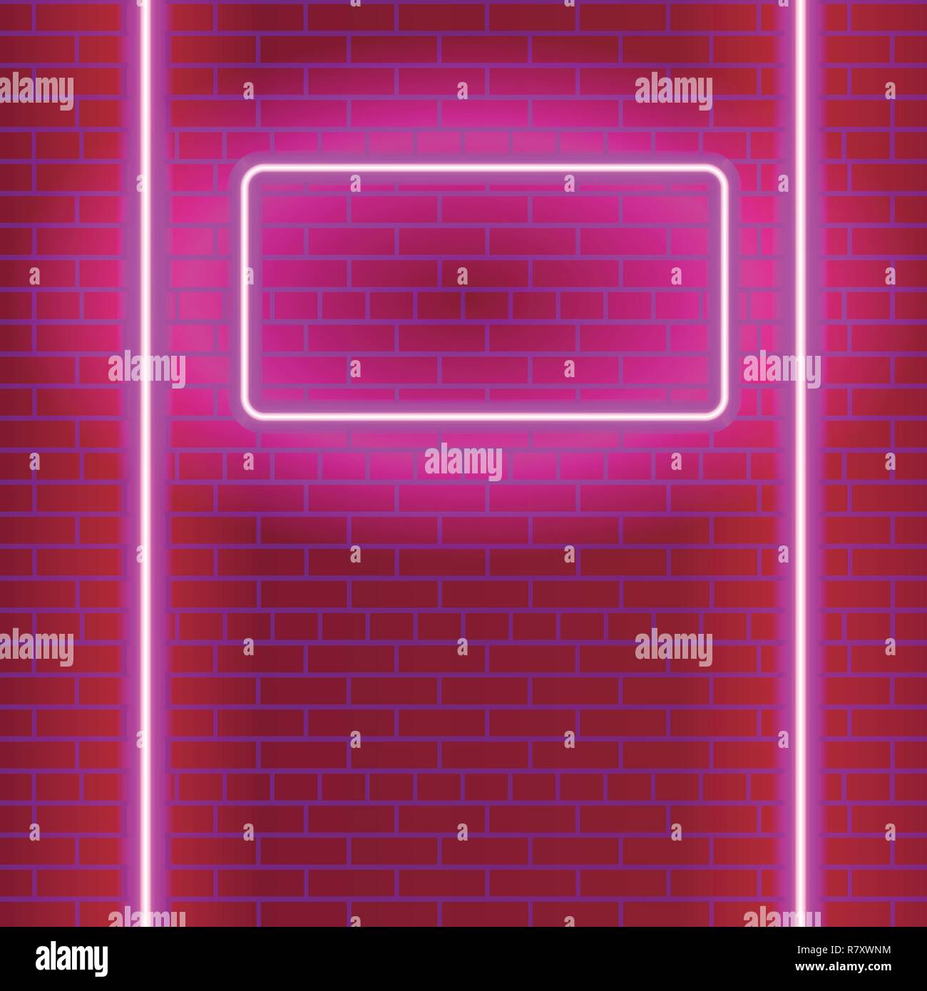 Neon glowing purple background with brick wall - vector illustration ...