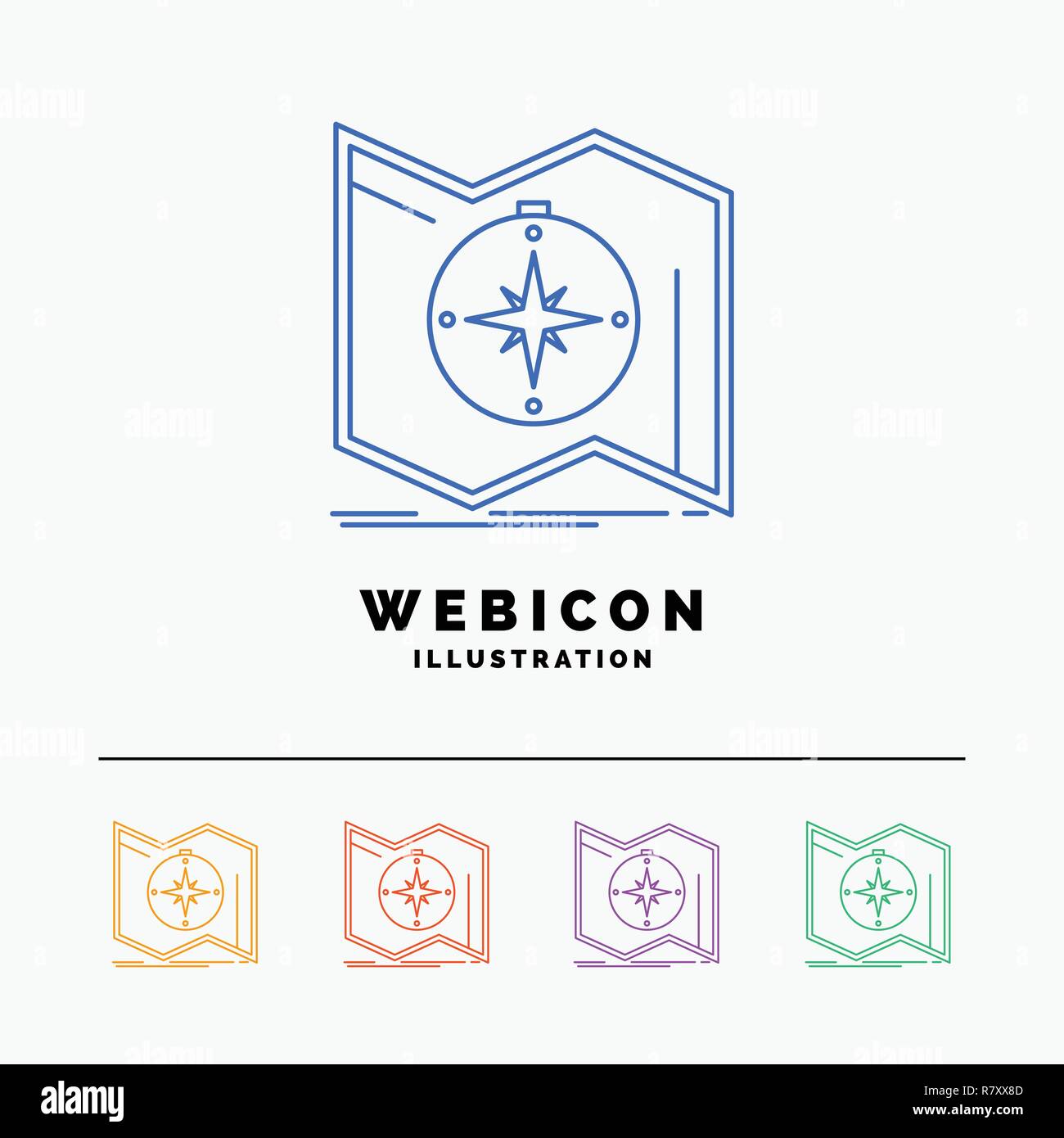 Direction Explore Map Navigate Navigation 5 Color Line Web Icon Template Isolated On White