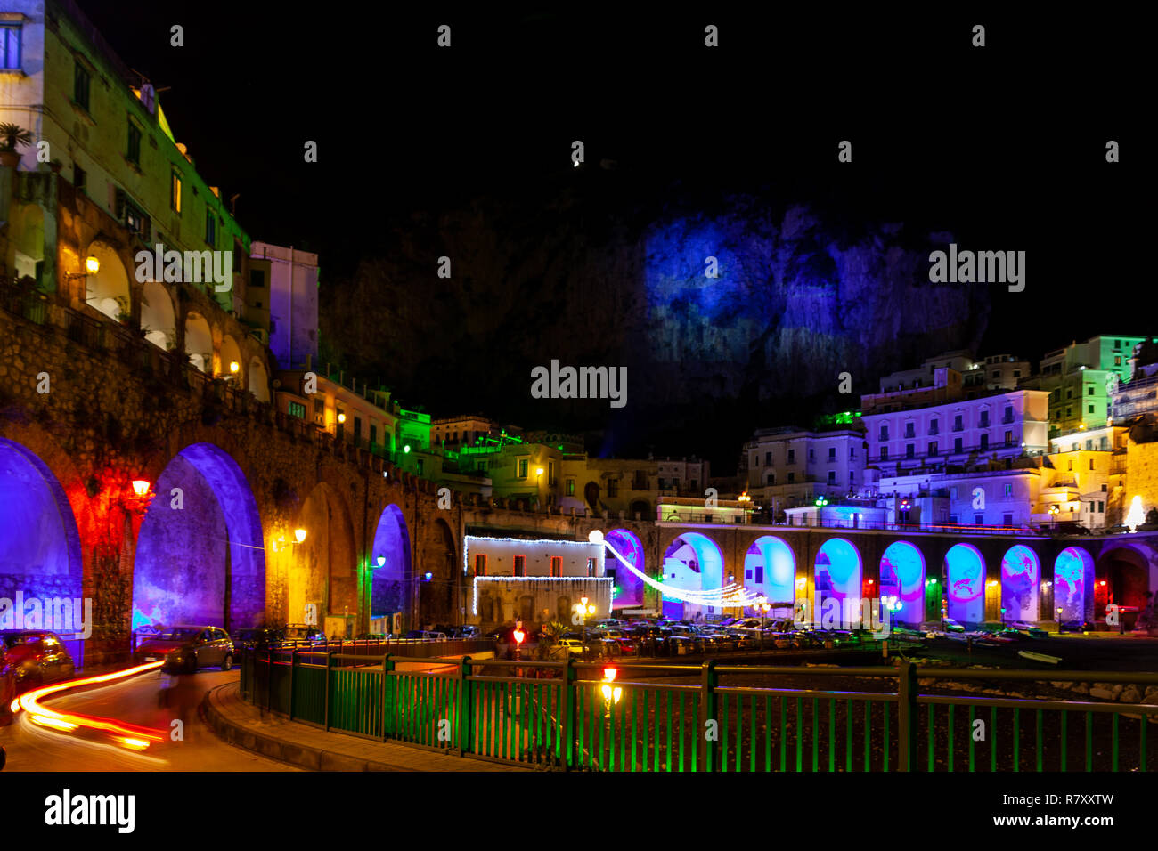 A night in Atrani in the colors of Christmas Stock Photo - Alamy