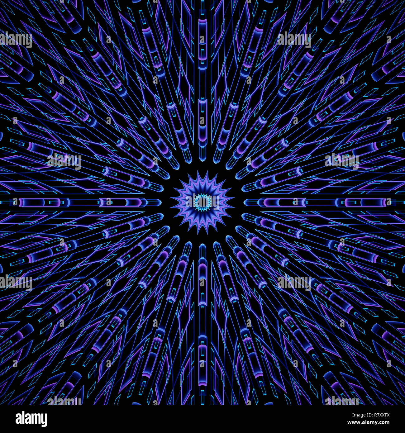 Beautiful, symmetrical, round, fractal pattern in blue and purple on ...