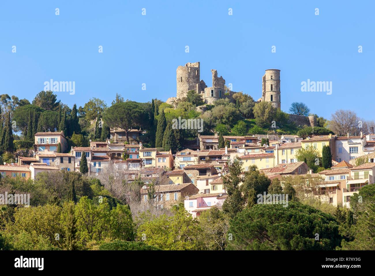 France, Var, Grimaud, the village and the castle Stock Photo - Alamy