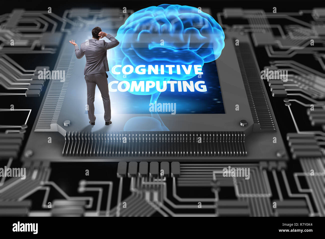 Cognitive computing concept as future technology with businessman Stock ...