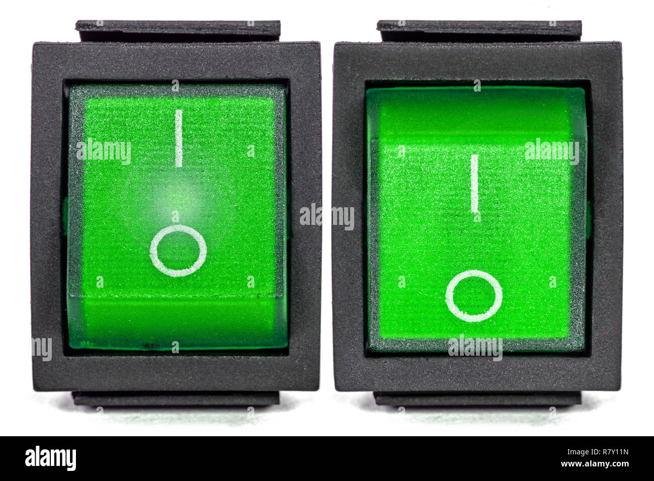 Green power switch, isolated on white background, with clipping path ...