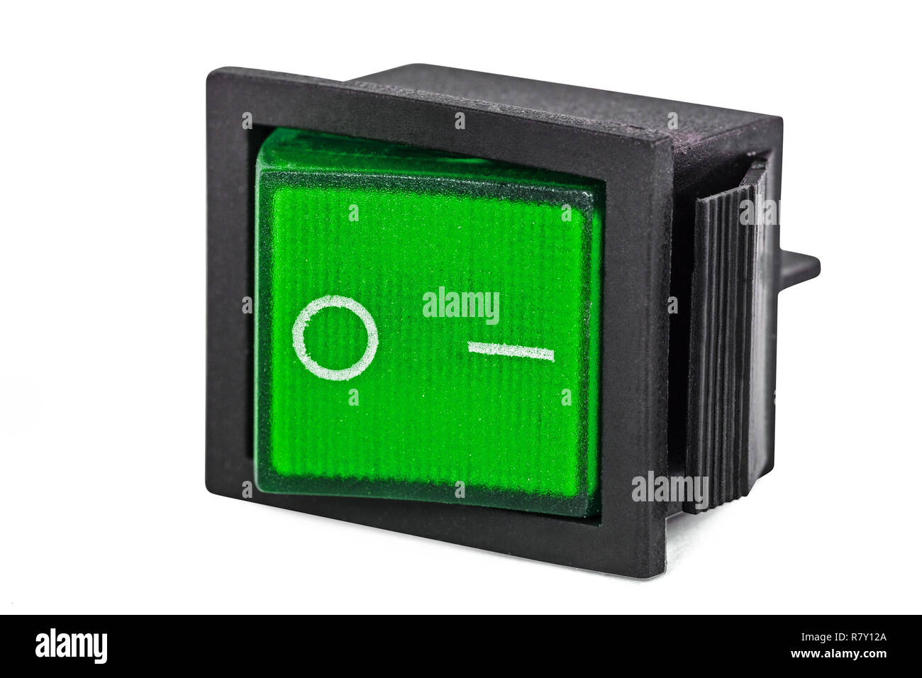 Green power switch, isolated on white background, with clipping path ...