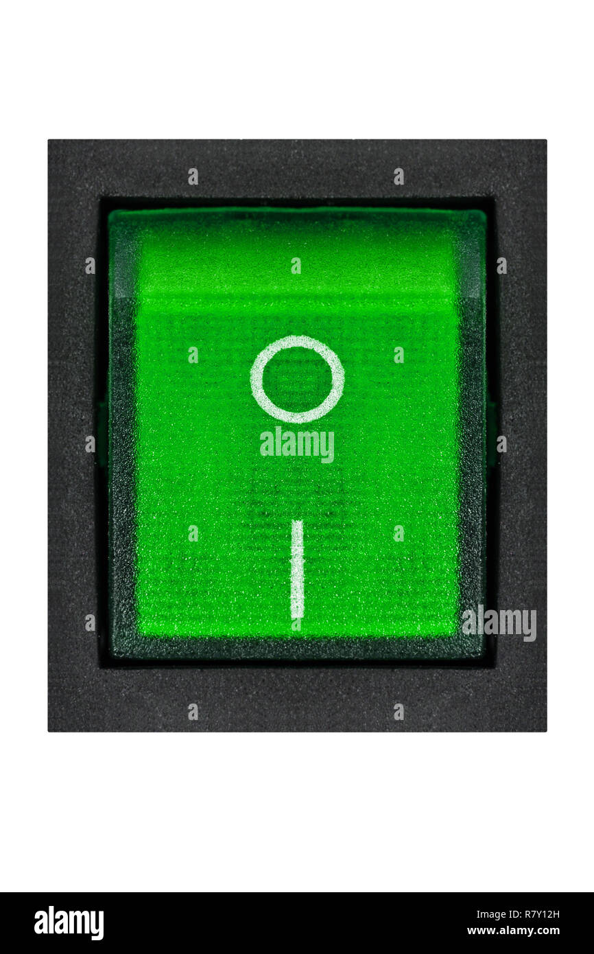 Green power switch, isolated on white background, with clipping path ...