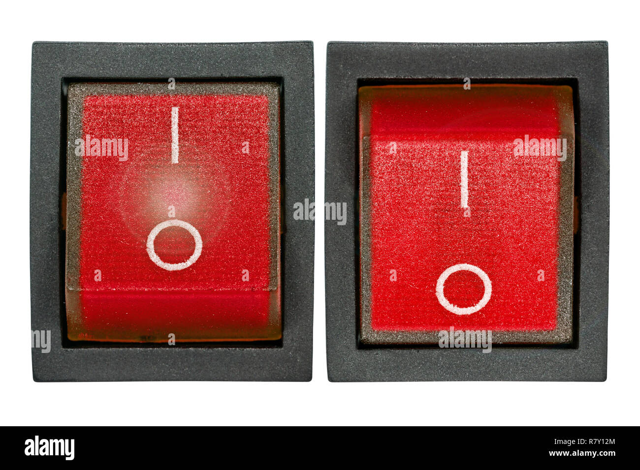 Red power switch, isolated on white background, with clipping path ...