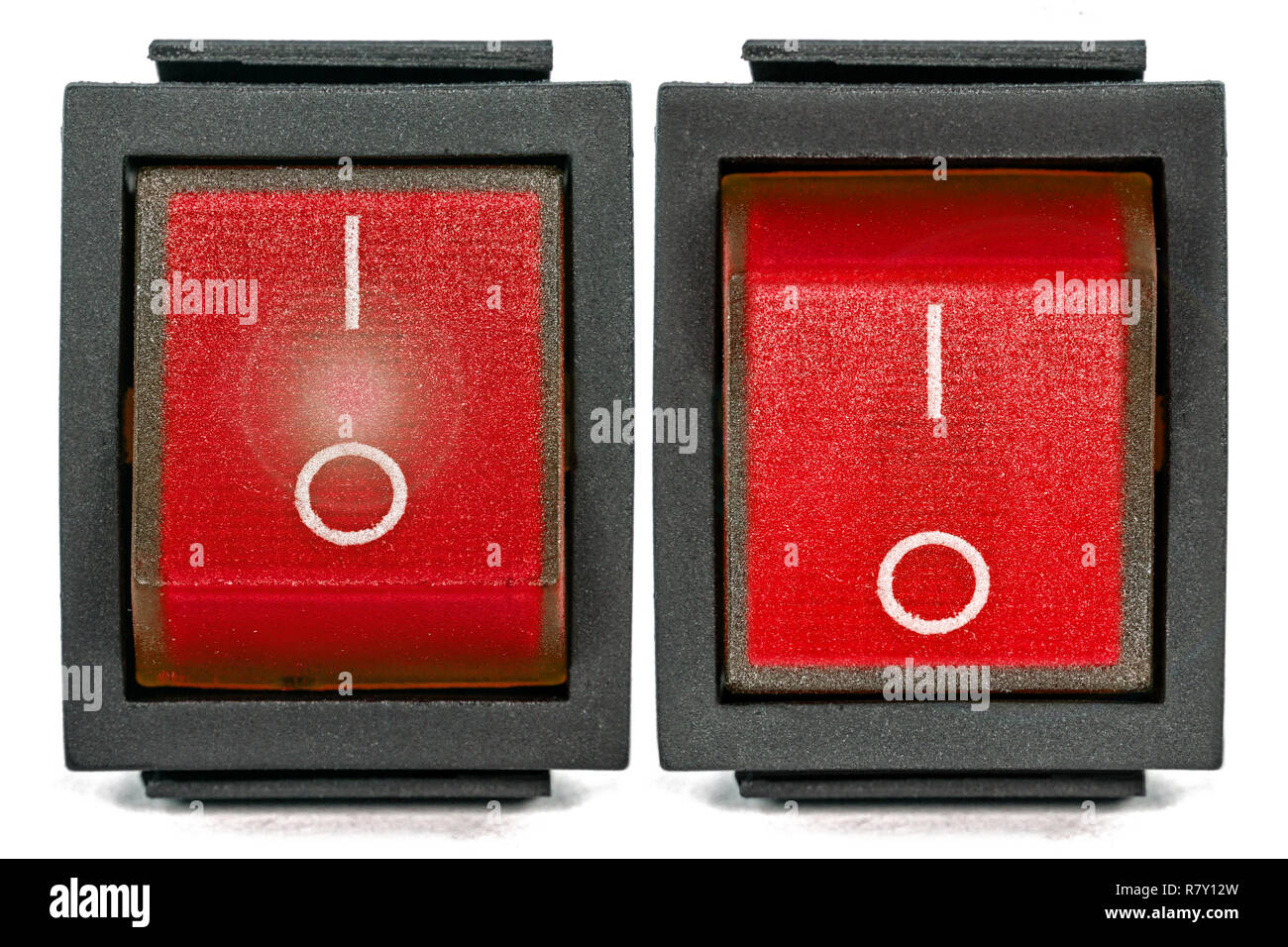 Red power switch, isolated on white background, with clipping path ...